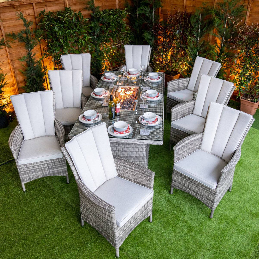 Champagne Rattan Tokyo Rectangular 6 Seater Fire Pit Dining Set